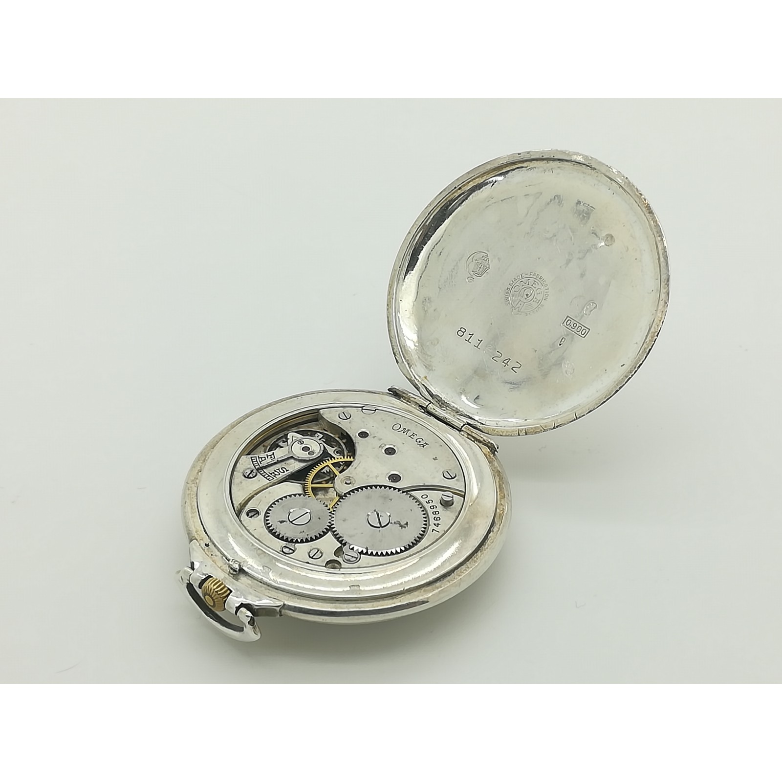 RELOJ DE BOLSILLO OMEGA CAL.35,5 L-T1 DE PLATA DE 1920.
