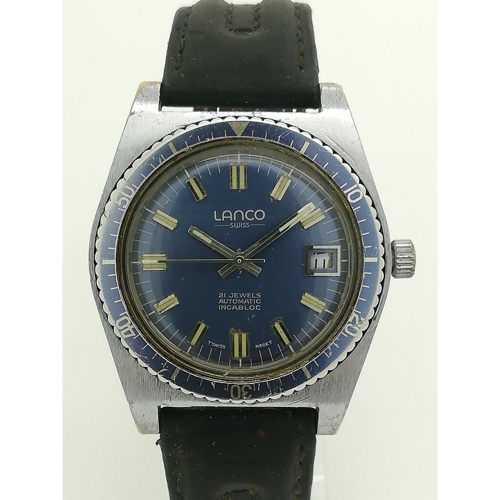 Reloj Automático LANCO Date 21 Jewels 53029-8 Azul Cal. 2481 Swiss Made ...