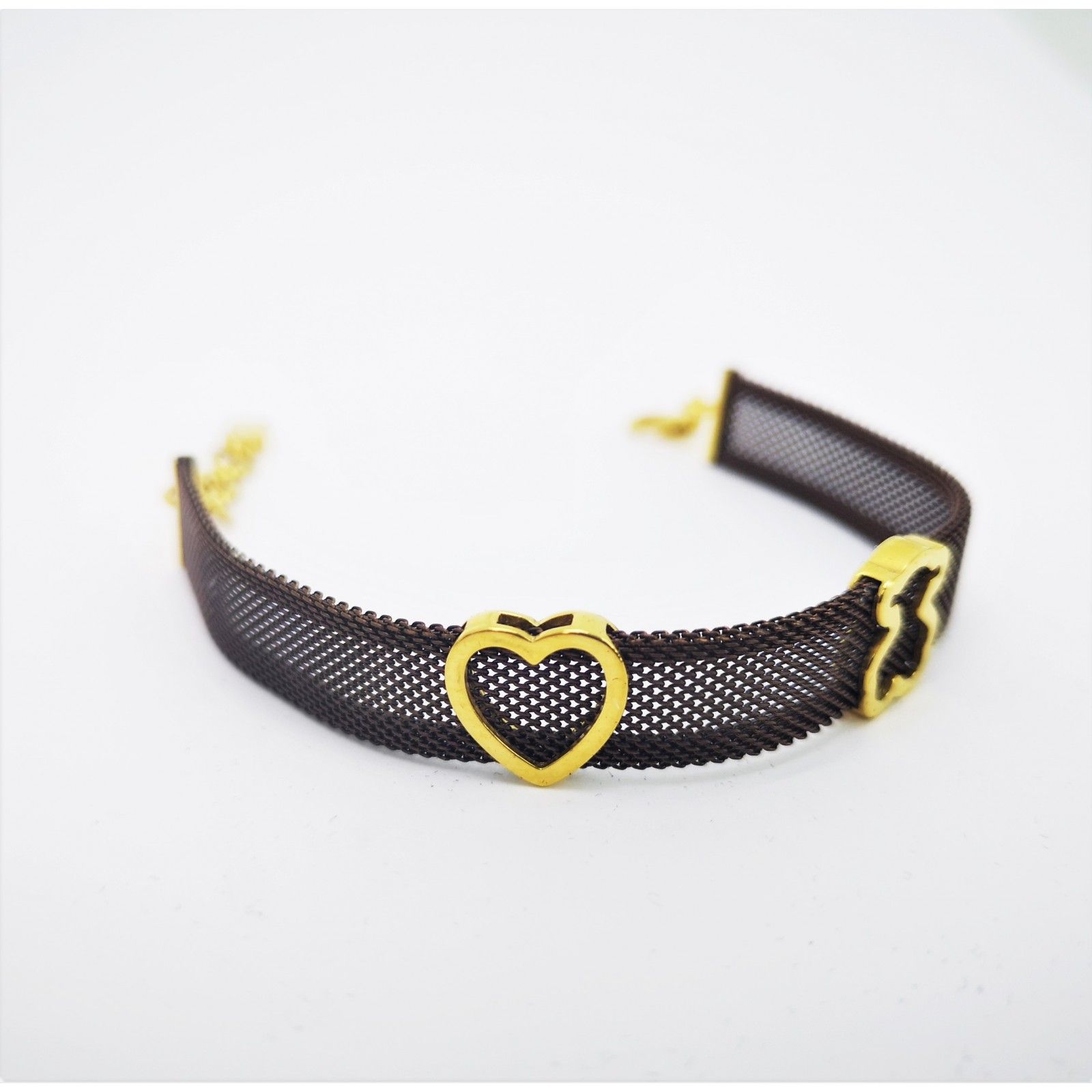 Pulsera TOUS Mesh de acero IP marrón con motivos de plata vermeil con ...