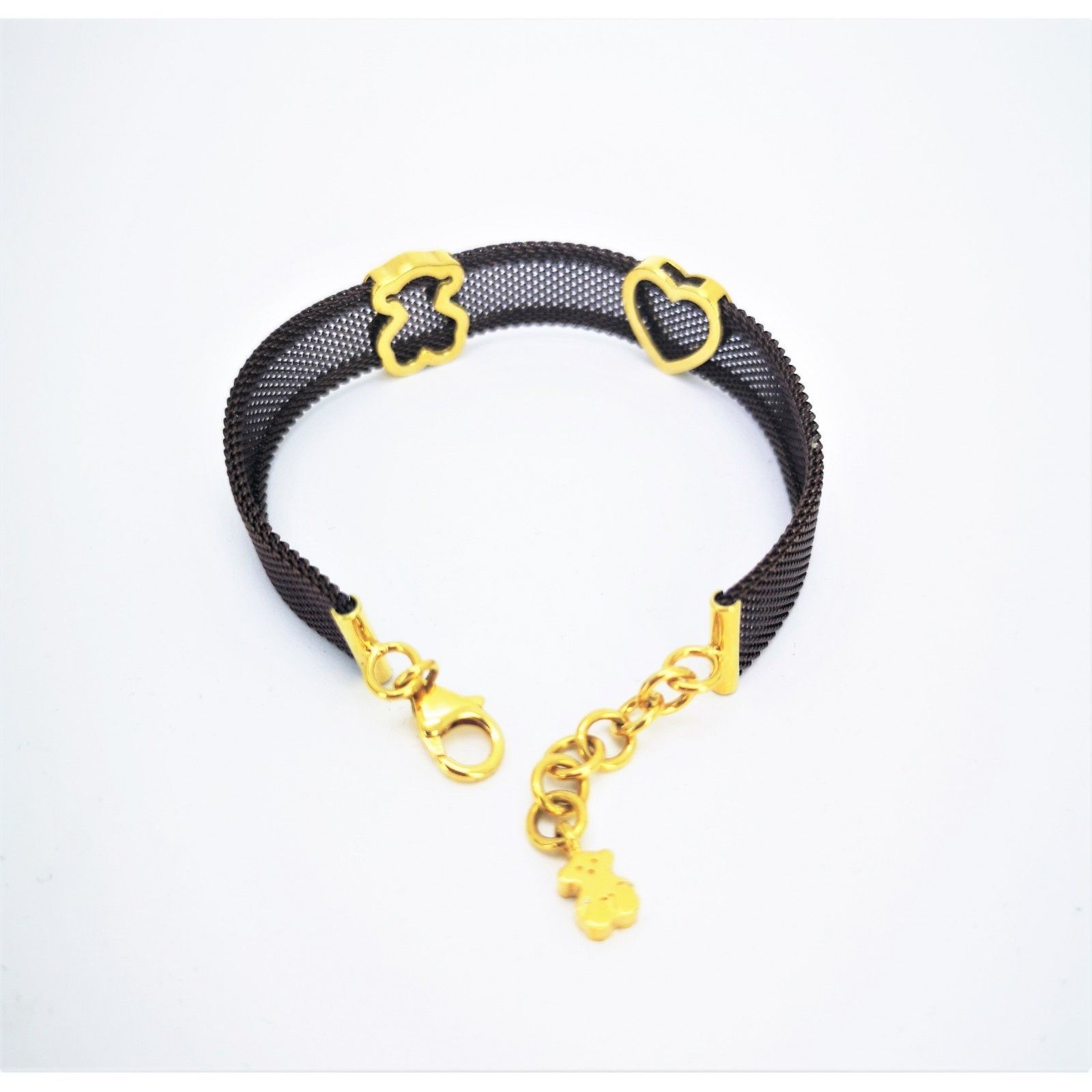 Pulsera TOUS Mesh de acero IP marrón con motivos de plata vermeil con ...